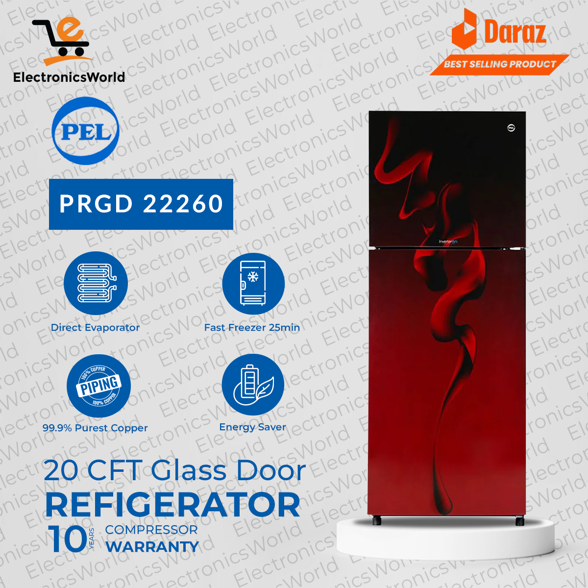 PEL Refrigerator Glass Door| Model PRGD 22260 | Capacity 20 Cubic Feet ...