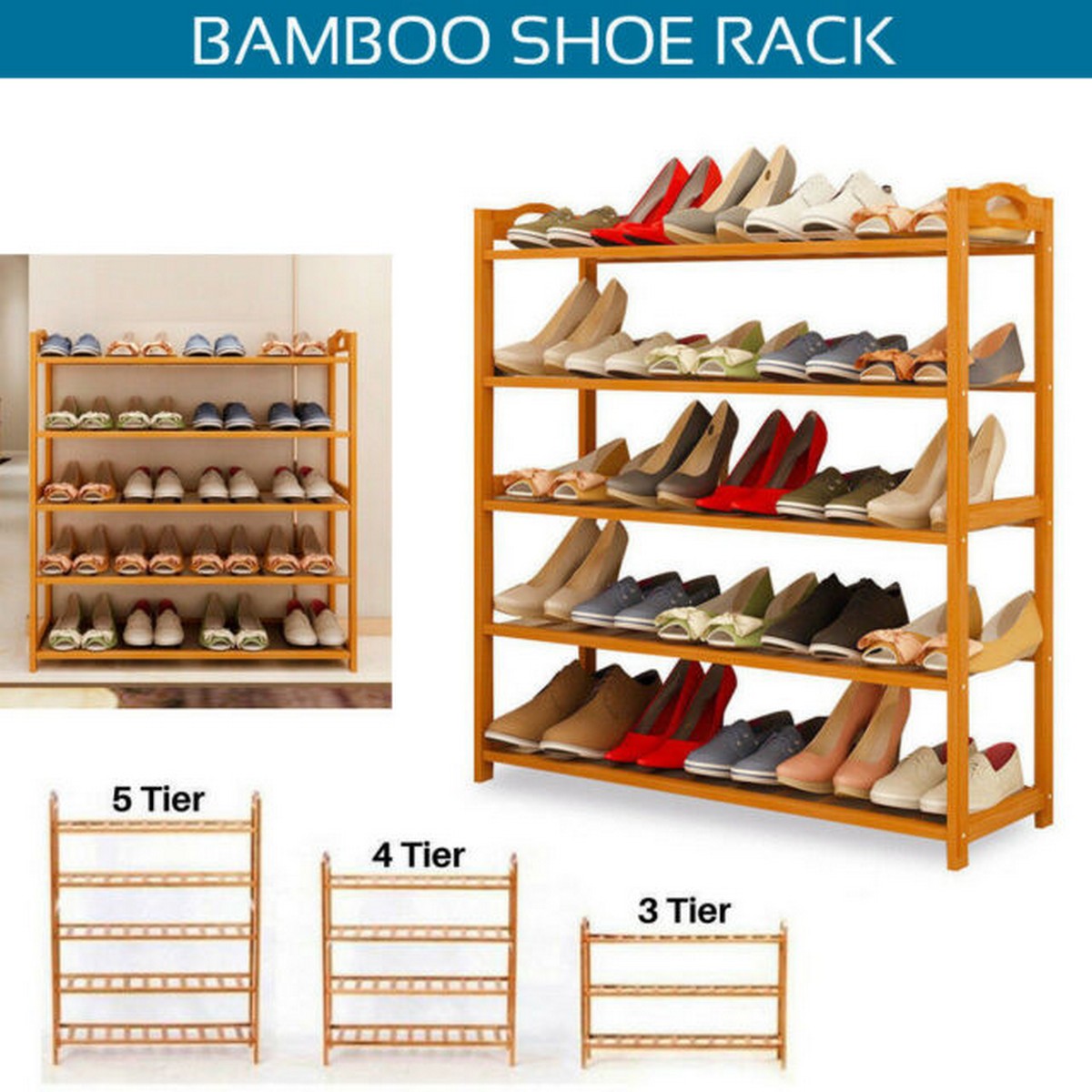 Bamboo Wood 5 Shelf Multi purpose Shoe Rack Storage Organizers | Daraz.pk