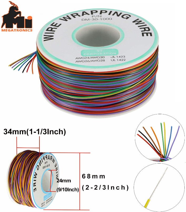 Wrapping Wire (P/N B-30-1000) 260M 30AWG 8-Wire Colored jumper wires ...