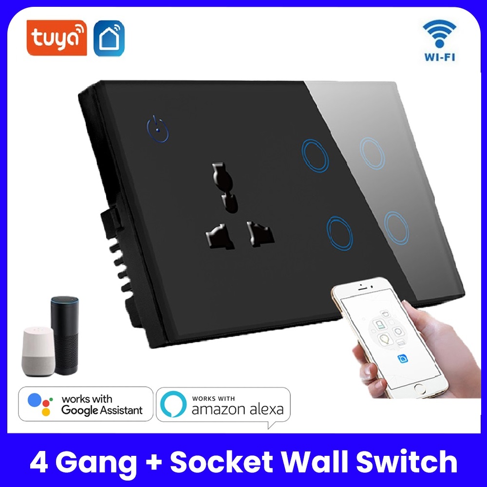 Tuya Smart WiFi Smart 4 Gang + Socekt Touch Wall Switch with Power ...