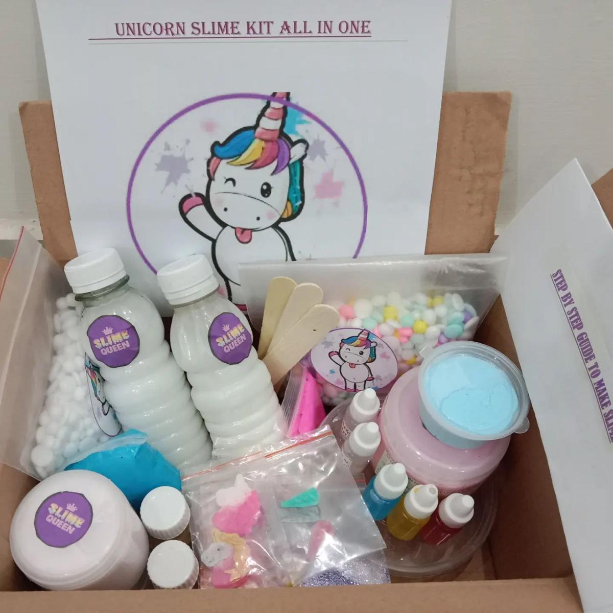 UNICORN COMPLETE SLIME KIT 35 Add-ins+scent+colors+8 unicorn charms and ...