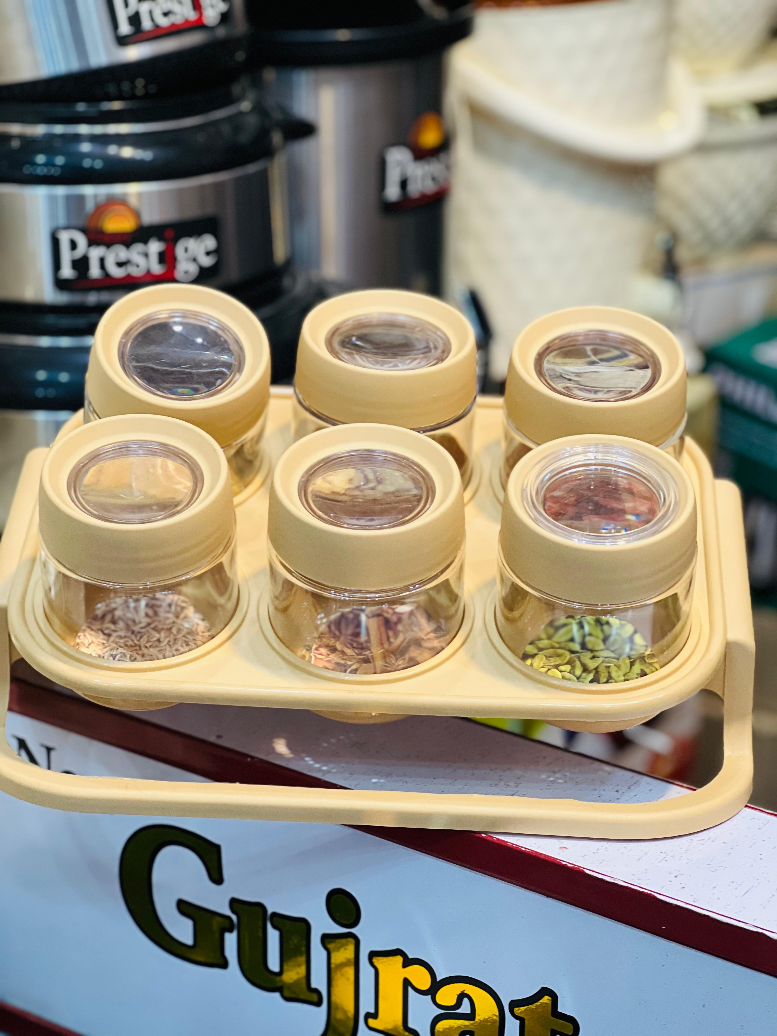 Masala box spice rack set 6 jars, masala jar wall mounted, masala box ...