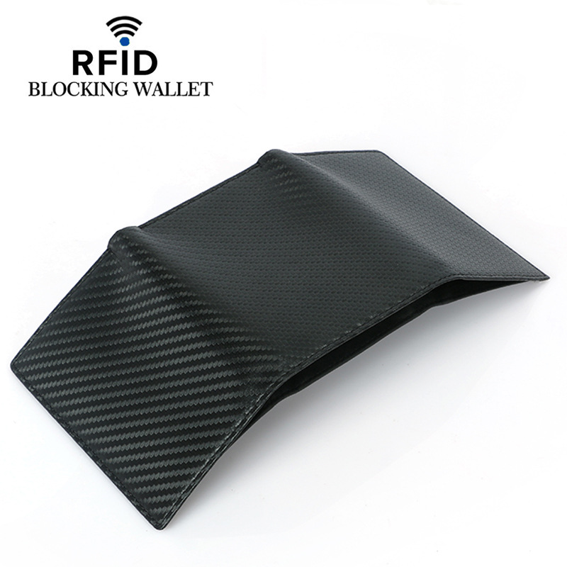 New Carbon Fiber Slim Credit Card Holder Thin RFID Tri-fold Wallets PU ...