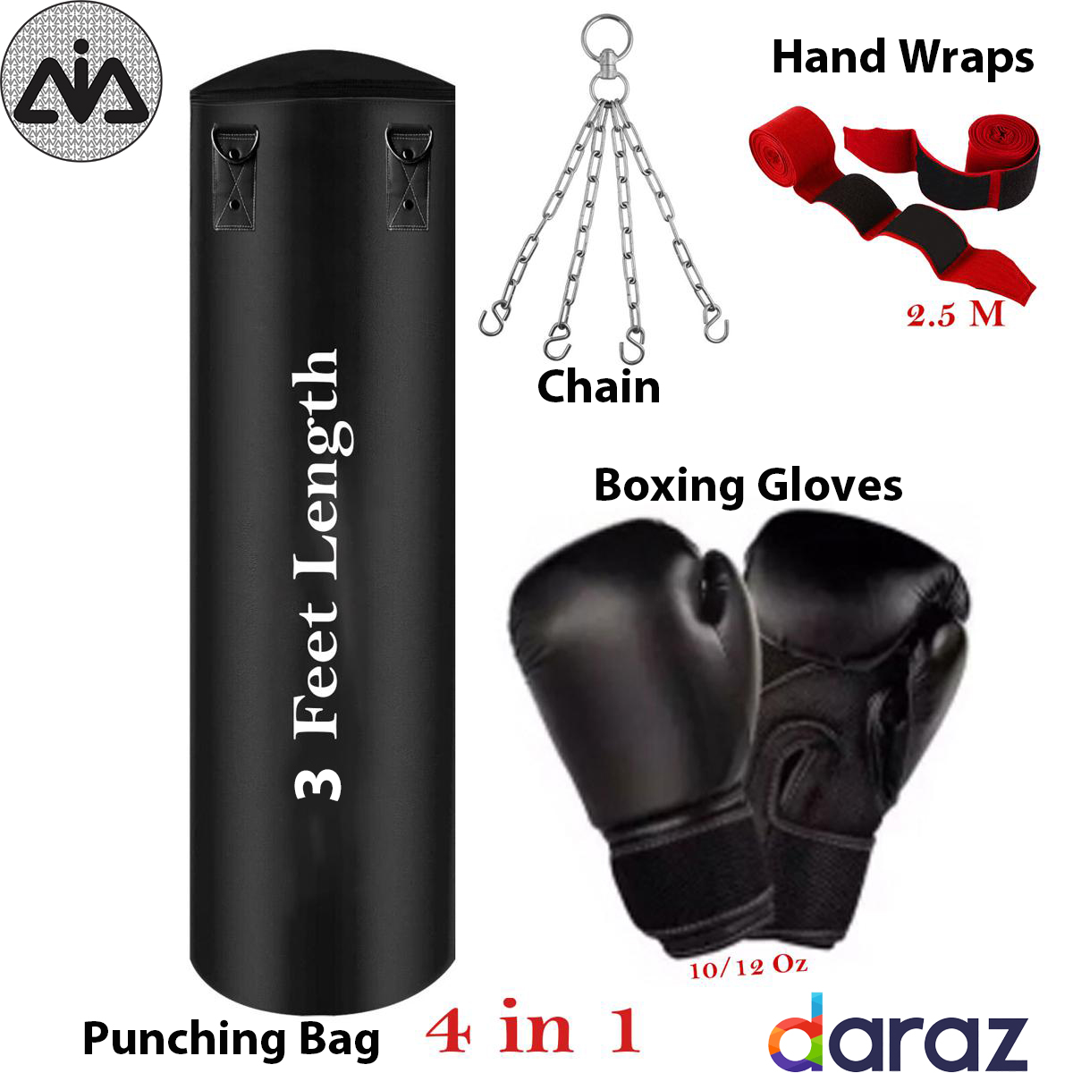 Boxing bag, Punching bag, (3&4 feet)-with, Boxing Gloves, Hand Wraps ...
