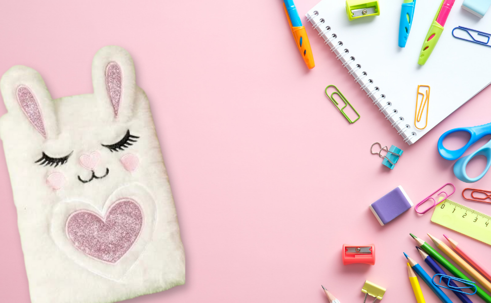 Cute Rabbit Fur Notebooks/Diary for Girls, Boys, Kids 90 sheets (180 ...