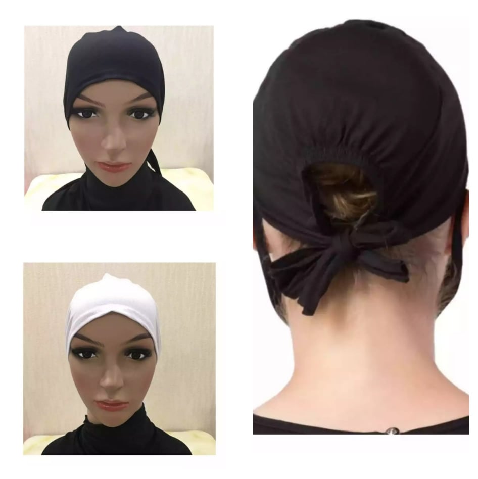 Black White Plain Knot Hijab Caps For Girls Ladies Head Cover Innerwear ...