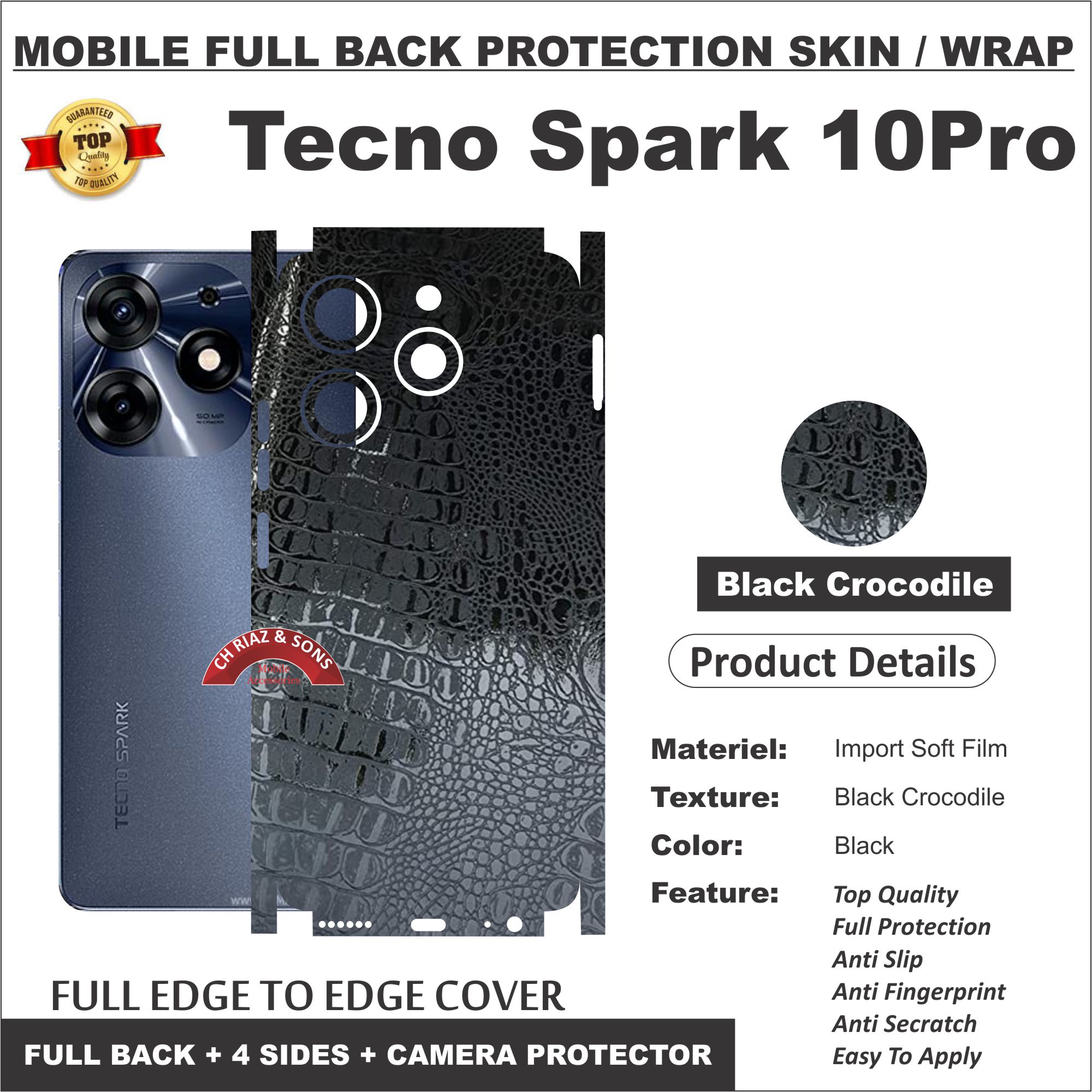 TECNO Spark 10 Pro FULL BACK 360 premium Protection Skin Wrap Full ...