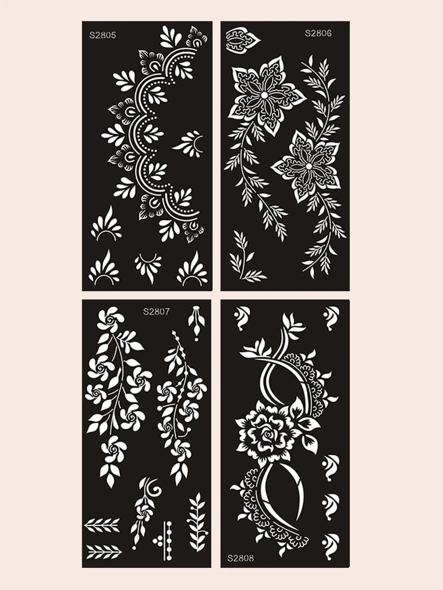 4 Sheets mehendi design stickers, Beautiful mehndi stickers for ladies ...