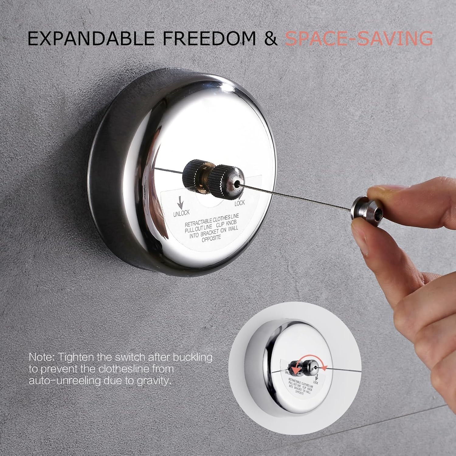 Retractable Wall Mounted Wire Nylon Rope Washing Line Indoor Outdoor ...