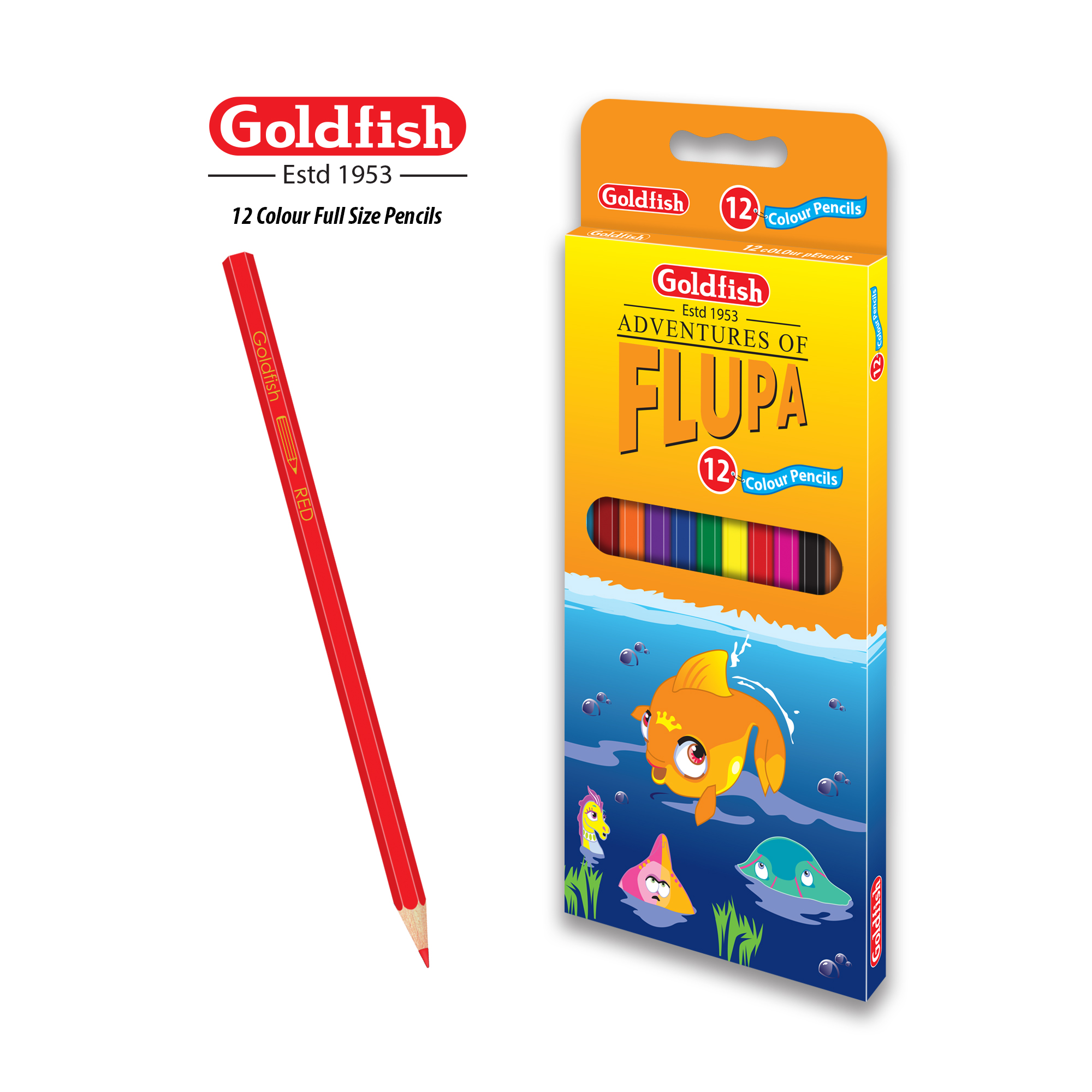Goldfish Flupa 12 Colour Full Size Pencils Cardboard Packet (01 Pack ...