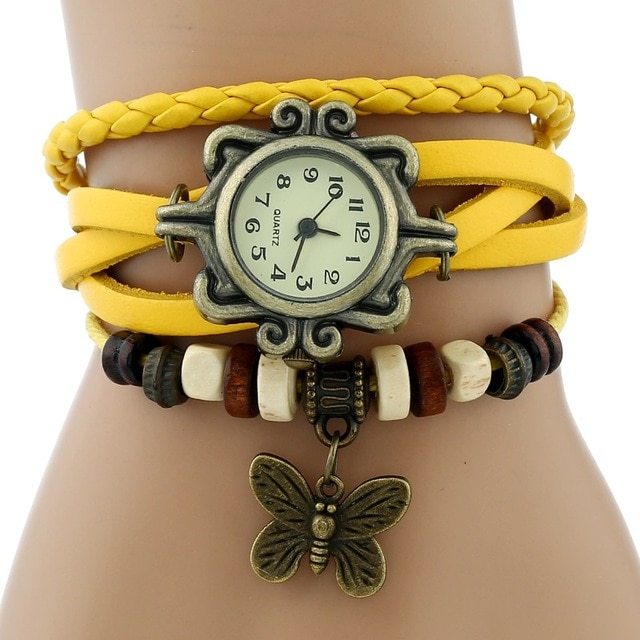 Gnova Platinum Genuine Leather Bracelet Watch Butterfly Lady Vintage ...