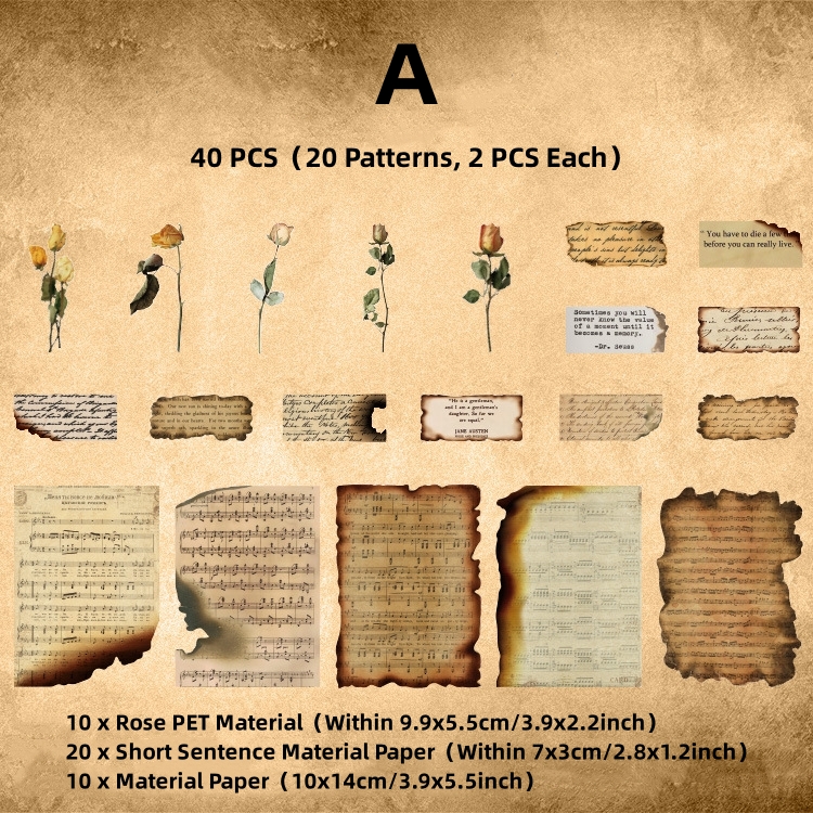 RHS Online 40PCS Old Burn Series Vintage Material Paper Package DIY ...