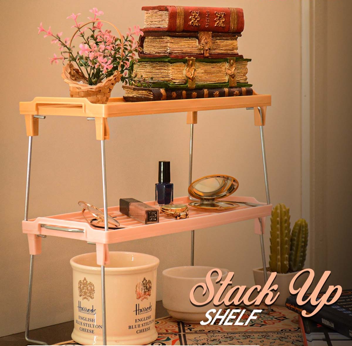 Stack Up Shelf with Steel Metal Leg, Folding Kitchen Organizer Cabinet ...