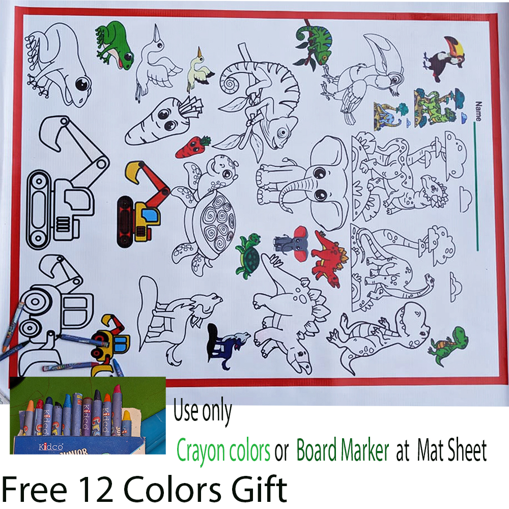 Kids Colouring Mat Sheet, Reusable Coloring Sheet With 12 Crayon Colors ...