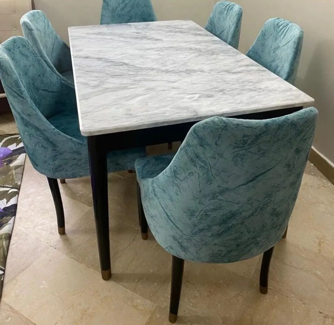 four seater dinig table set, marble top textured dinig table top ...