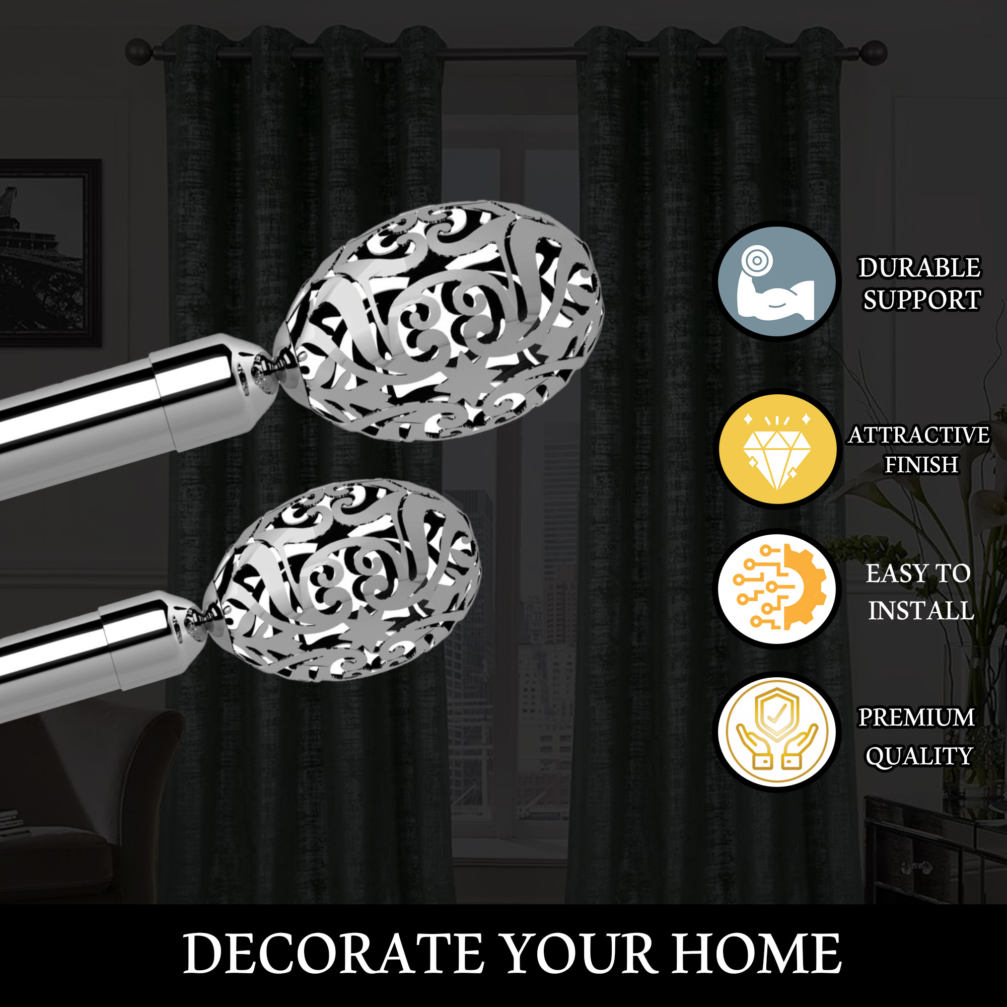 2pcs Durable Decorative Hollow Out Curtain Rod Ends Caps, 22/28mm ...