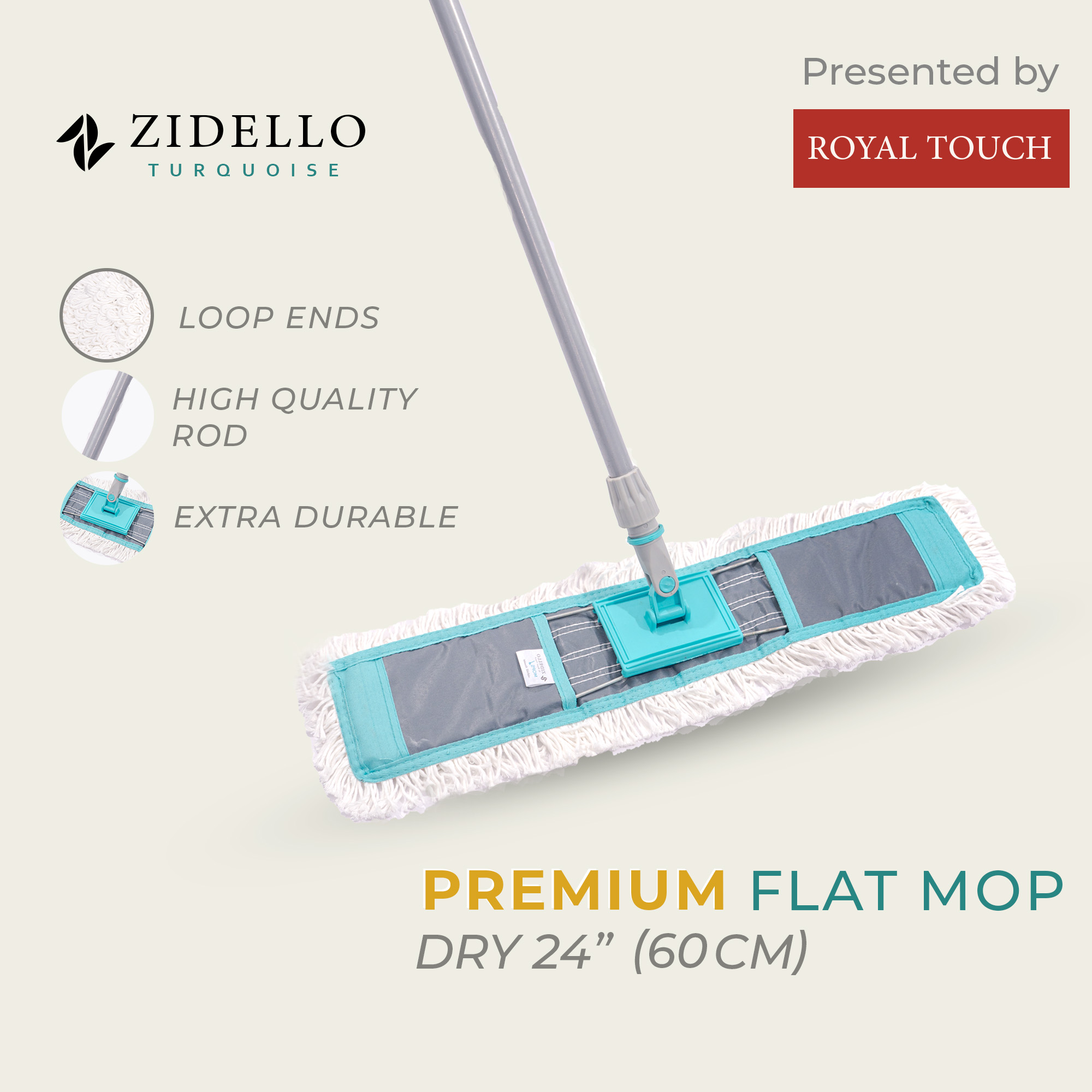 Dry Premium Flat Mop 24" 250GM - Best Cleaning Mop - Indoor/Outdoor ...