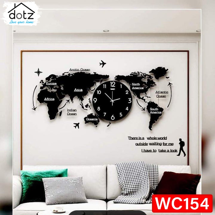 Dotz World Map Wall Clock Wooden Wall Clock Large Modern Design 3D ...
