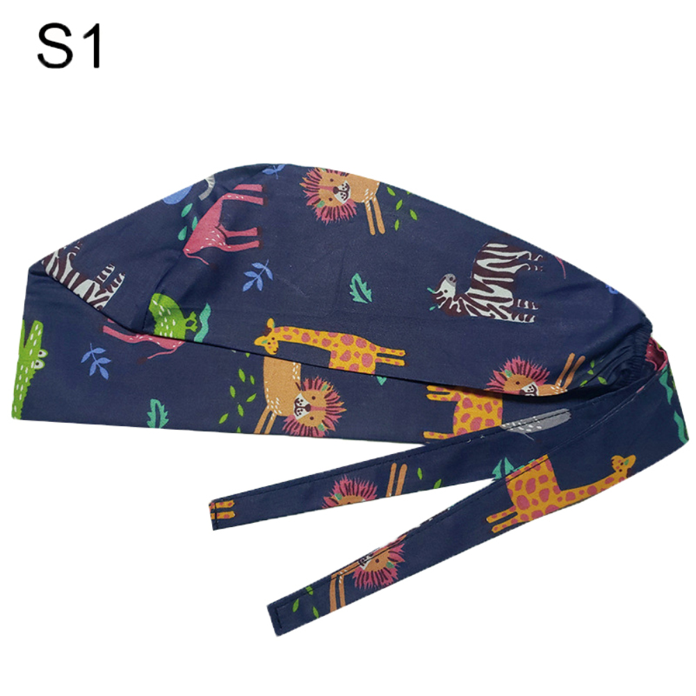 Floral Letter Print Dust Proof Chef Scrub Cap Round Bouffant Adjustable ...