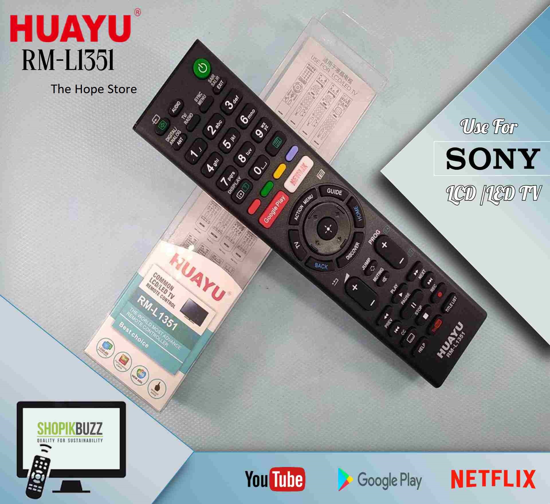 SONY Smart Android LCD & LED TV Remote Control with NETFLX & Google Play Button Huayu RM-L1351 ...