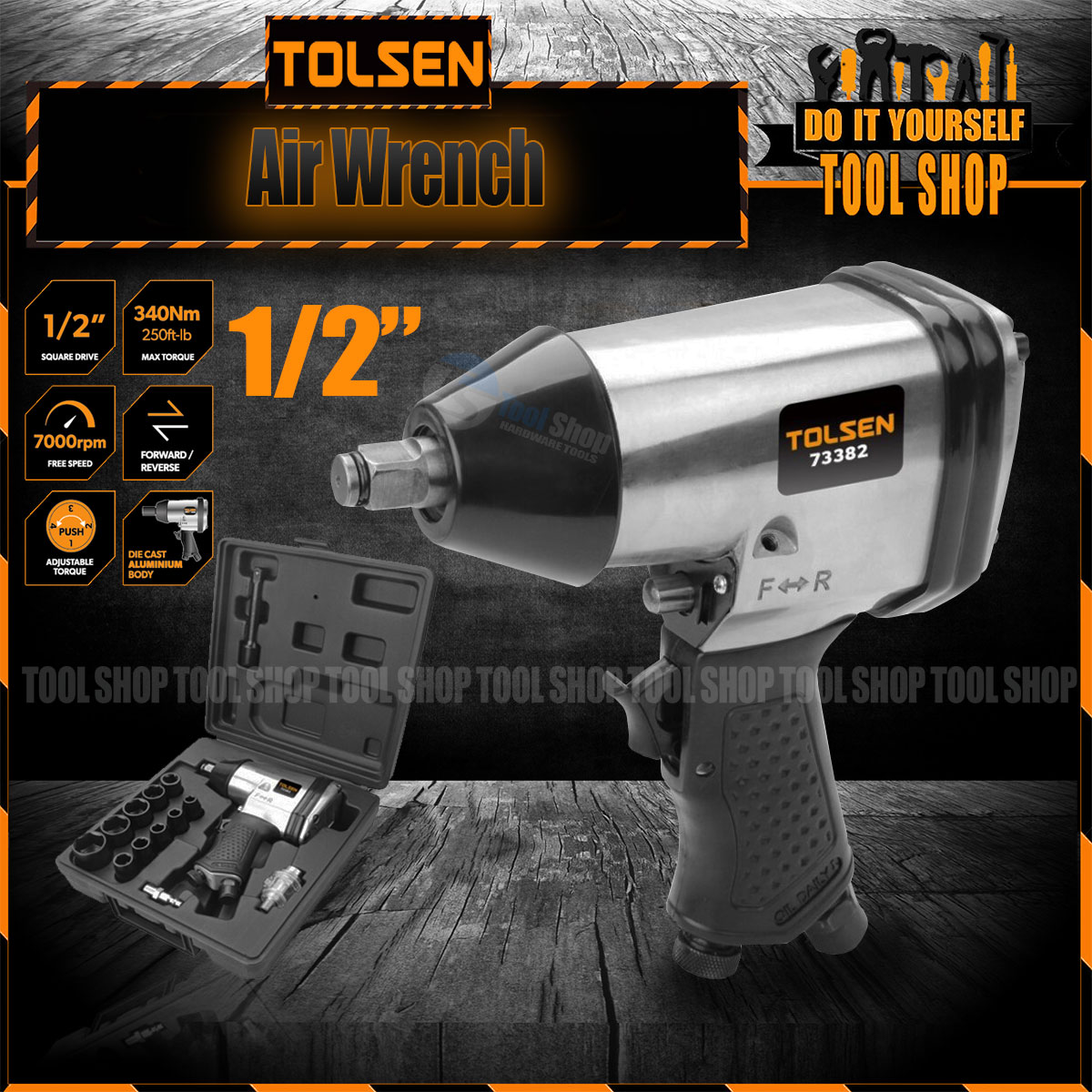 Tolsen 17pcs 1/2 Drive Air Impact Wrench Kit w/ Case (340Nm Torque) For ...