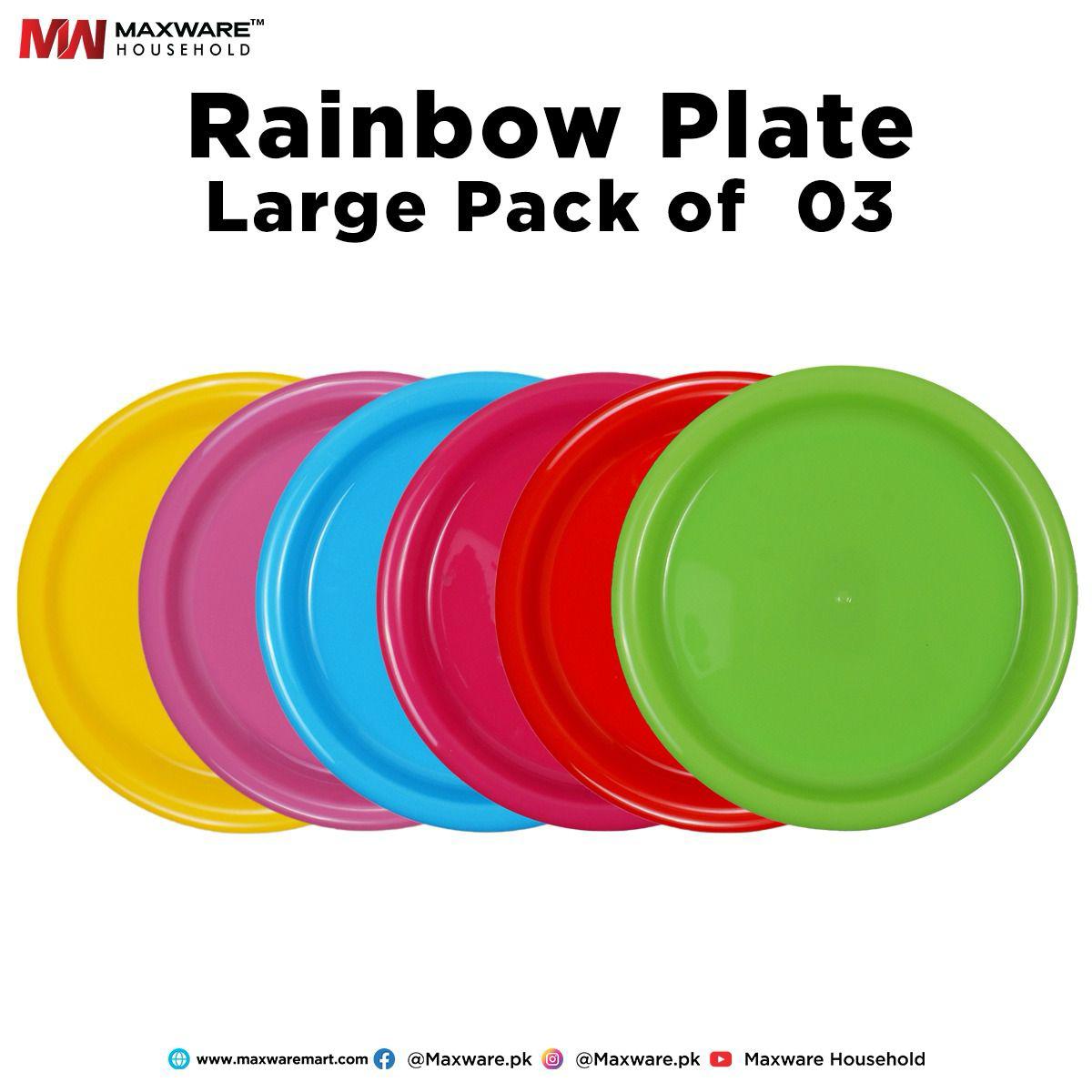 "Colorful Rainbow Plate Set - Large 3-Piece Pack in Vibrant Colors ...