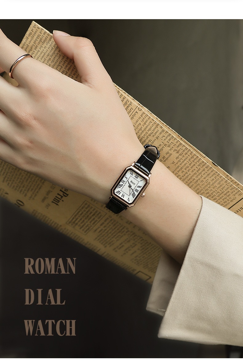 Vintage Small Dial Women's Watch Niche High-grade Leather Small Square Watch Light Luxury ...