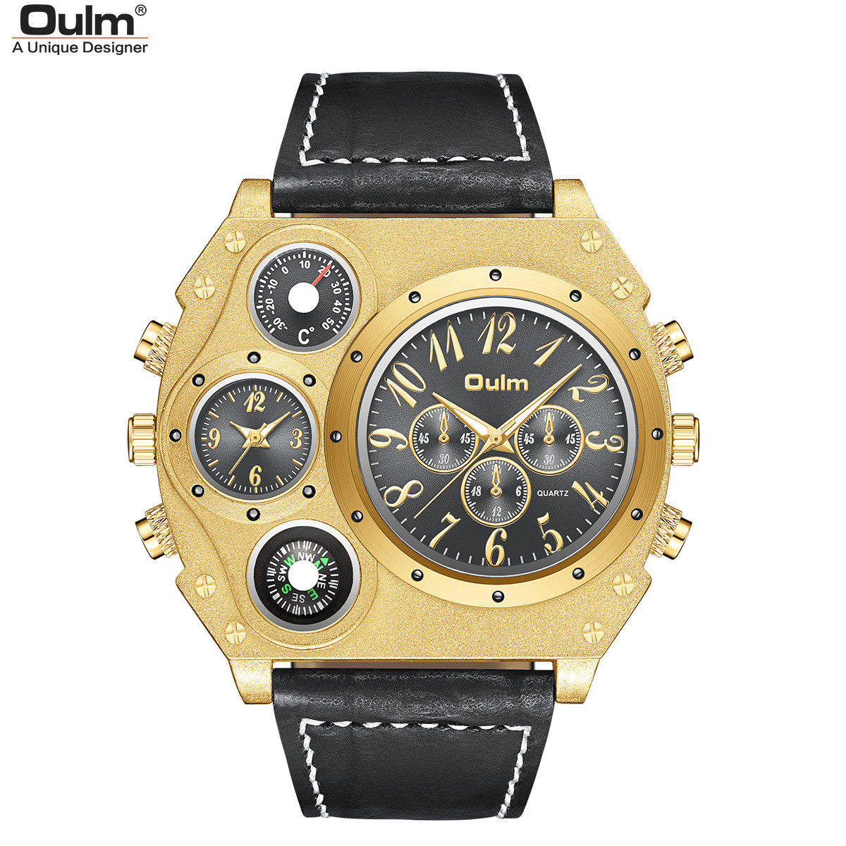 OULM brand's new fashionable business large dial multi time zone compass quartz men's watch ...