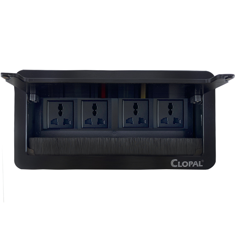 Flip up Tabletop Brush Connectivity Box with 4 Multi Light Plug - Black ...