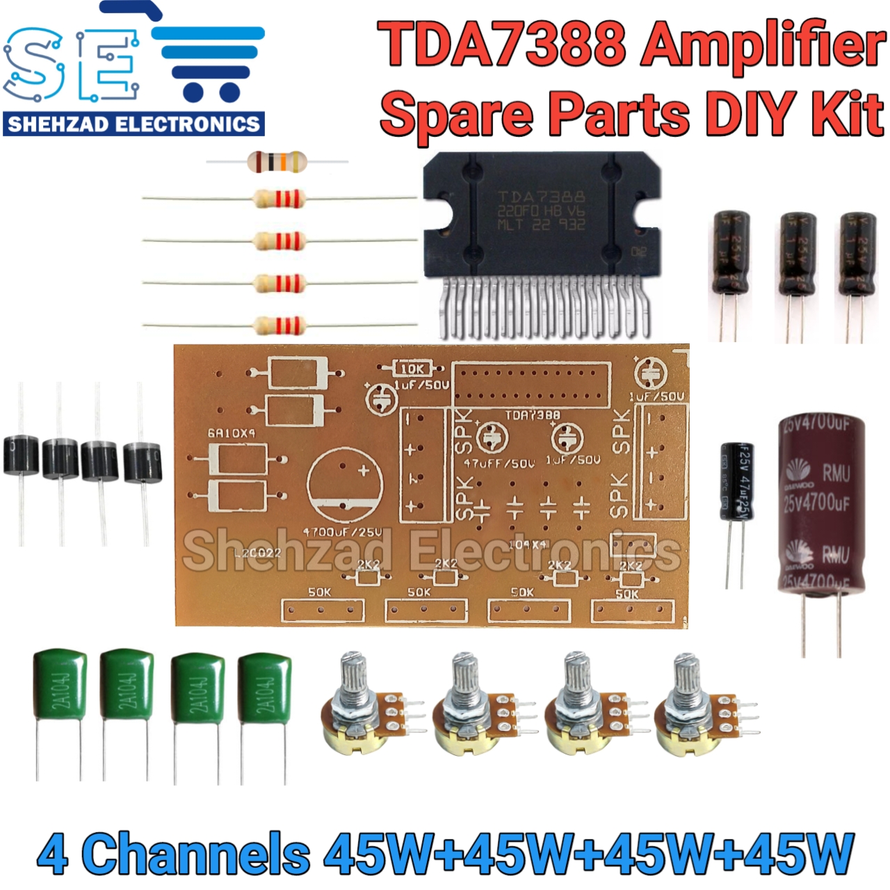 TDA7388 4 Channels Amplifier Board Spare Parts 45W+45W+45W+45W DIY Kit | Daraz.pk