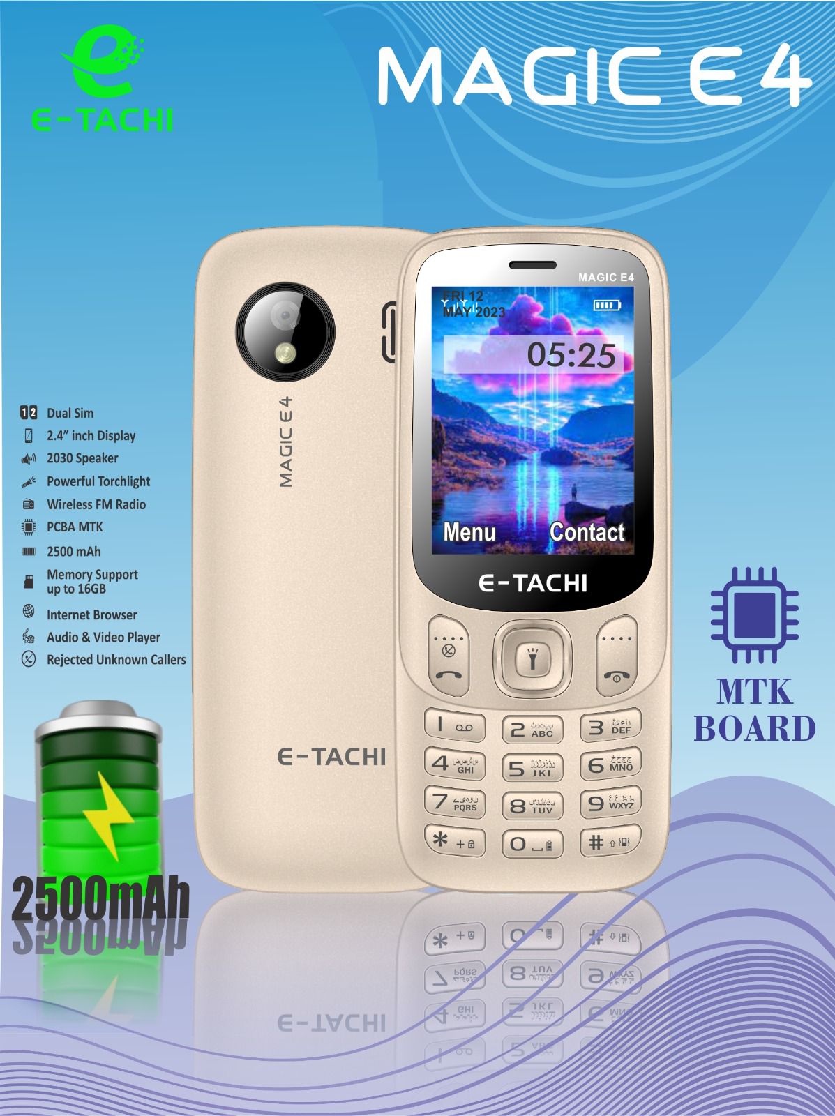 Etachi Magic E4, 2.4 Inch Display, Dual Sim, Auto Call recording, 2500mAH Battery, Slim & Smart ...