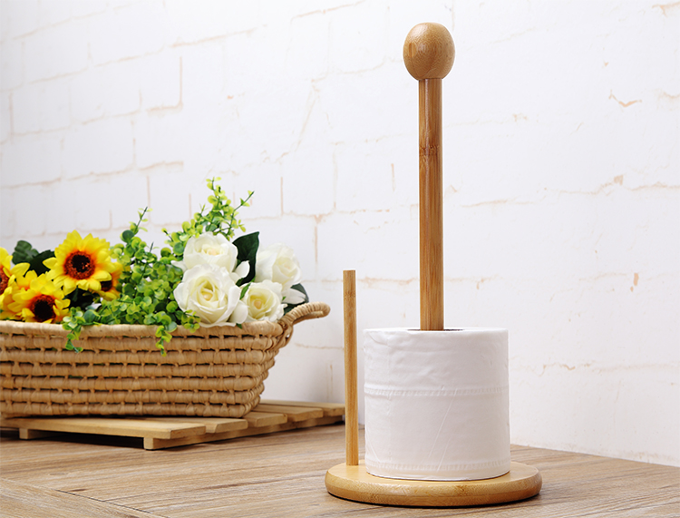 Bamboo Wood Tissue Holder Vertical Roll Pole Paper Towel Holder fof ...