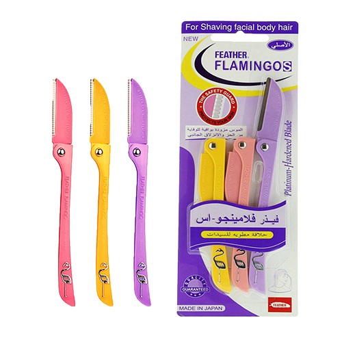 Original Pack Of 3- Feather Flamingo Facial Razor for Face, Eyebrows ...