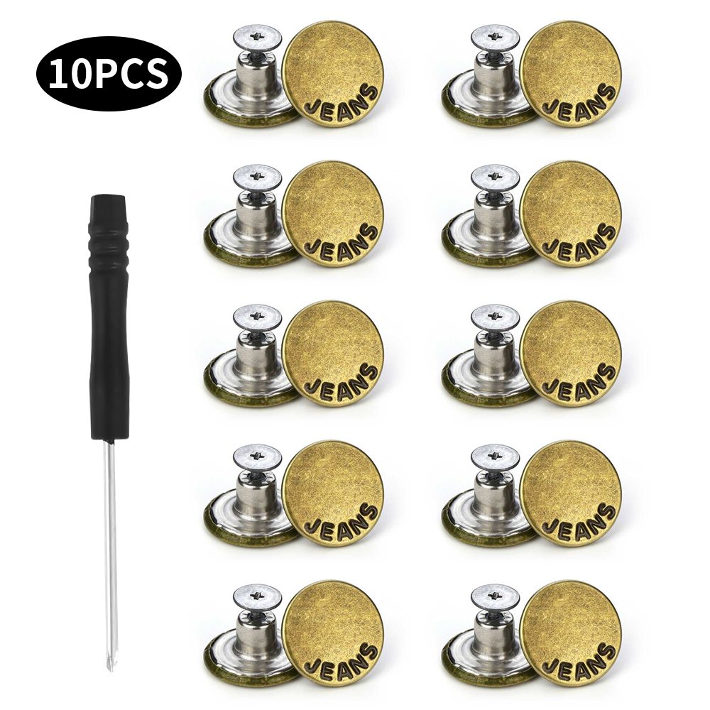 10pcs 17 Mm Seamless Metal Jeans Stud Button Replacement Adjustable Pin ...