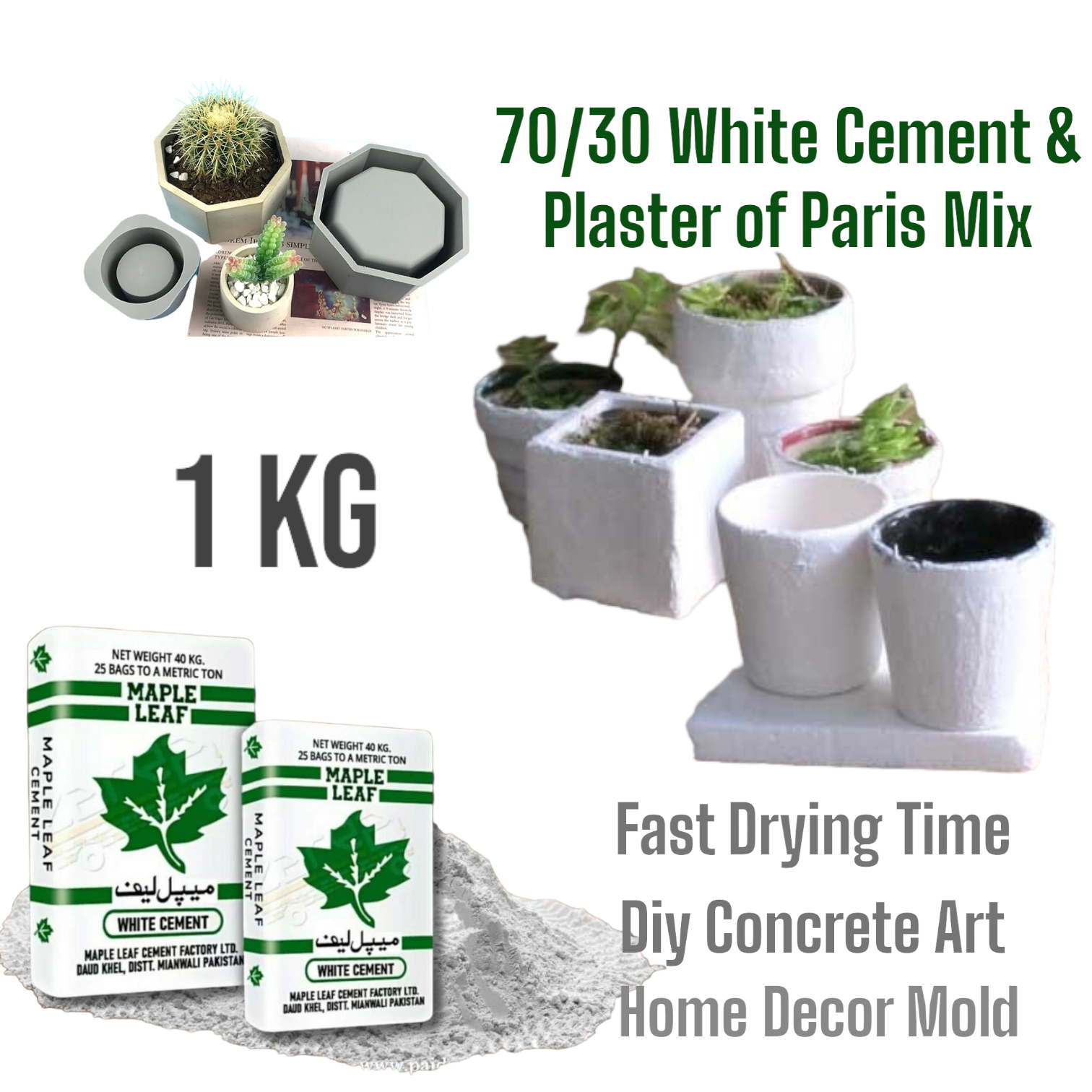 1 KG Premium Mixture of White Cement & Plaster of Paris 70/30, Plaster ...