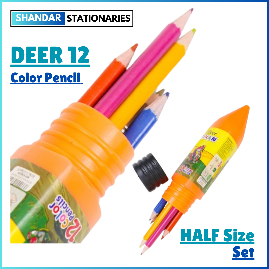 Deer 12 Color Pencil Set - Full/Half Size, Perfect for School ...
