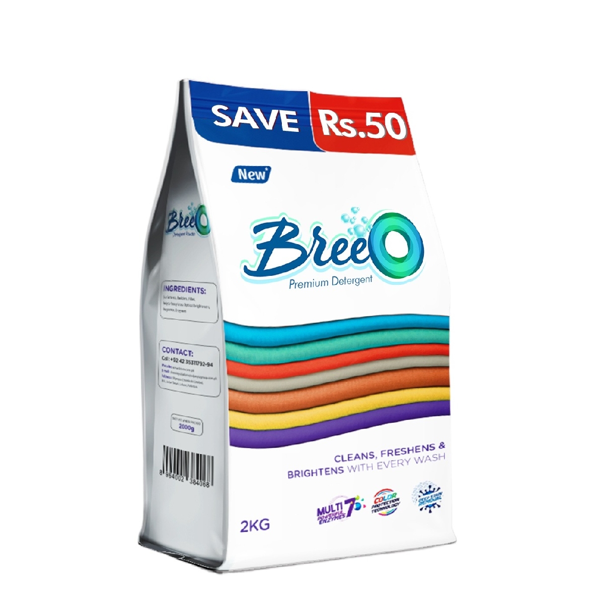 BreeO Premium Detergent Washing Powder 2kg Saving Pack - Cleans, Freshens & Brightens with Every ...