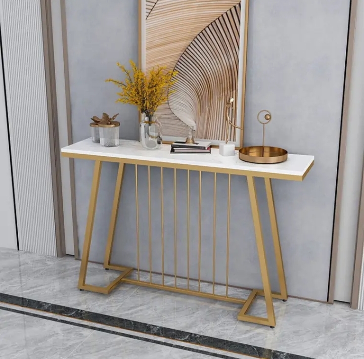 New Console Table in Golden Finish with Laminated Marbel Effect Wood ...