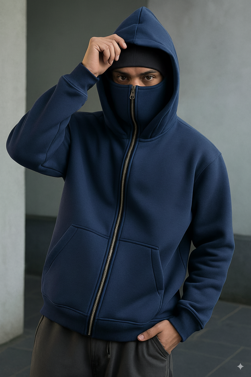 Oversized Zip-Up Hoodie with Hidden Face Cover – Trendy Streetwear ...