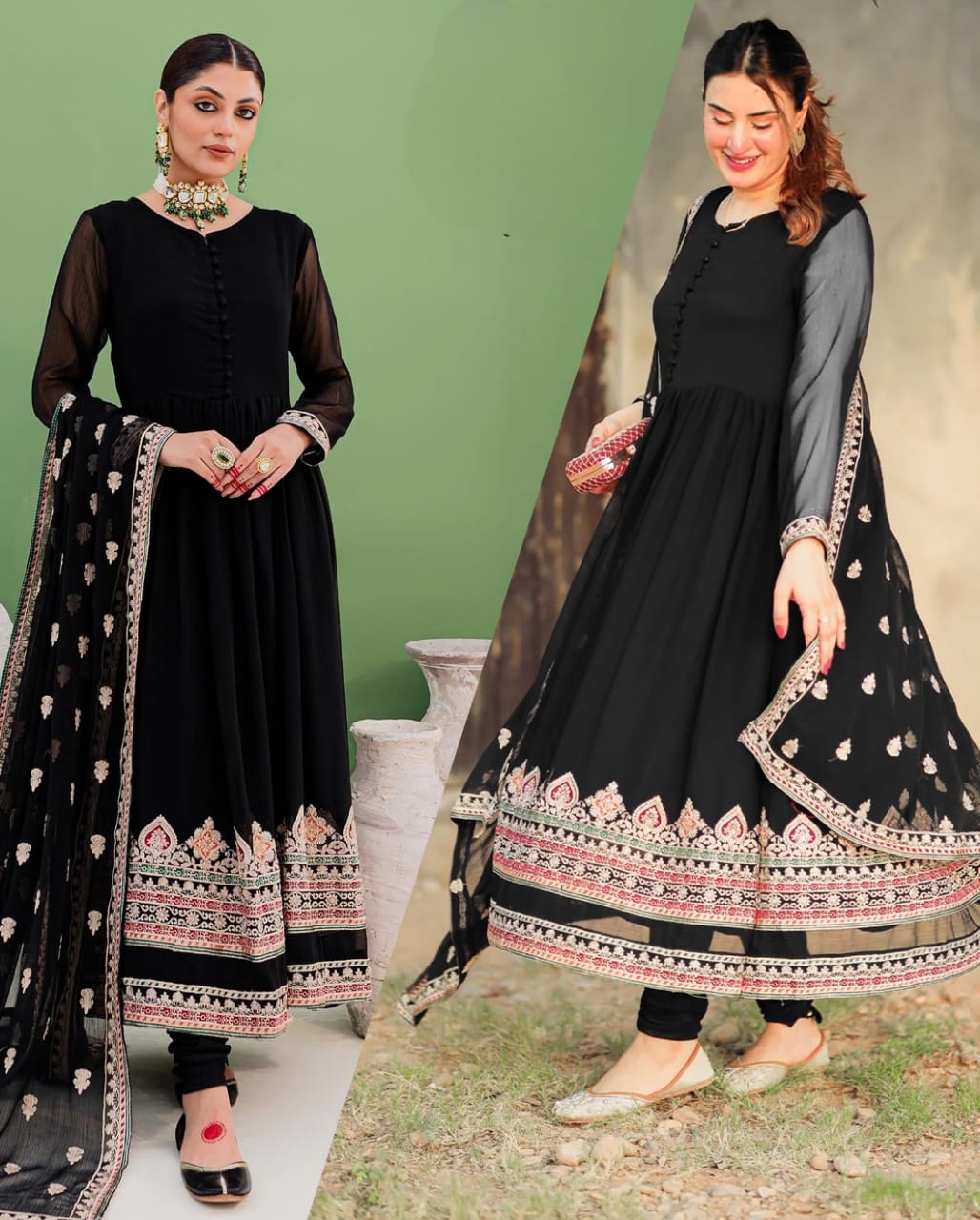 Border Multi Embroidered Maxi With two Sided Emb Dupatta 3Pcs | Daraz.pk