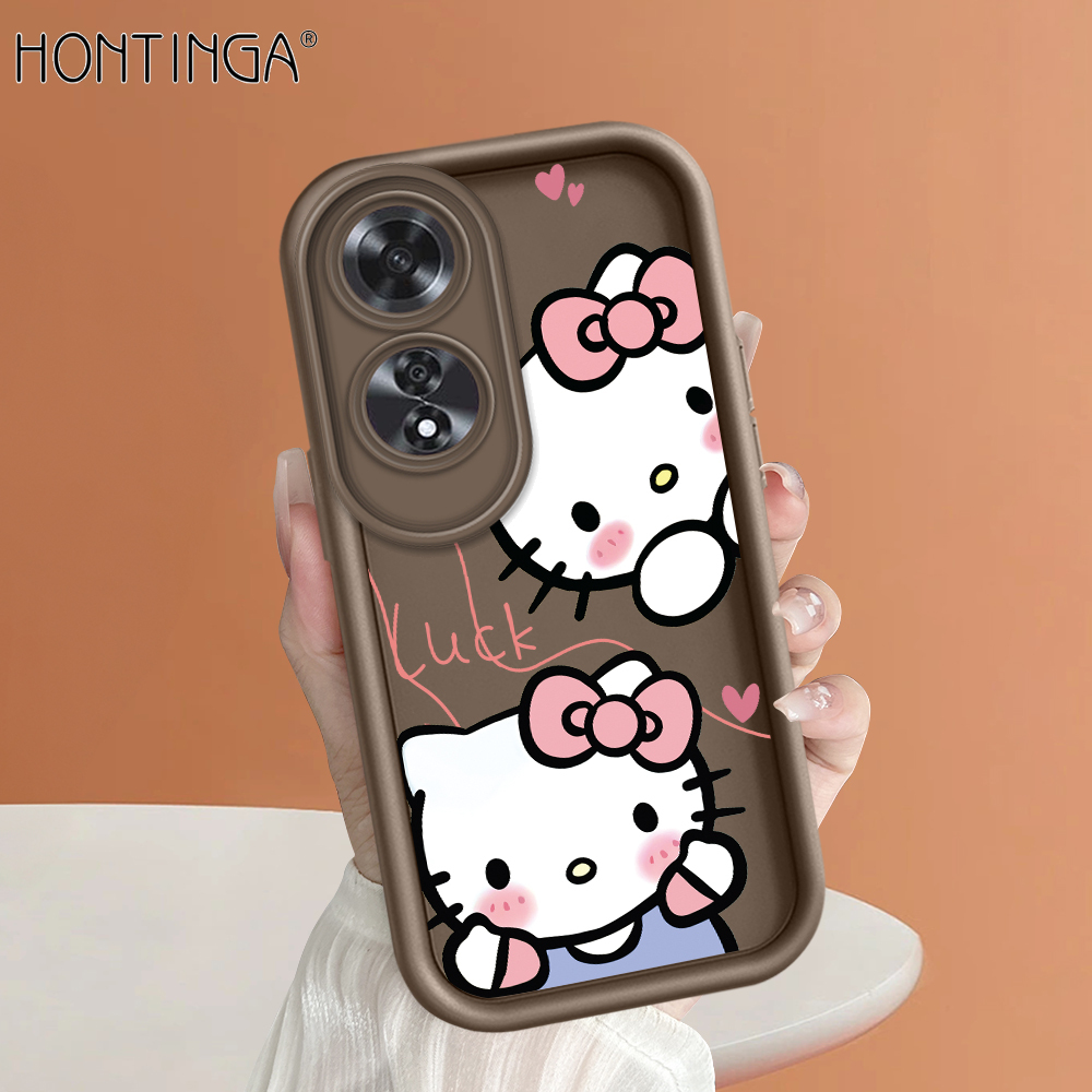 Hontinga for OPPO A60 Back Cover Cute Shy Hello Kitty Pattern Ladder ...