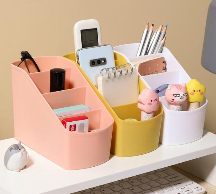 4 Grid Stationary Organizer Multi-Functional Desktop Plastic Pen Pencil ...