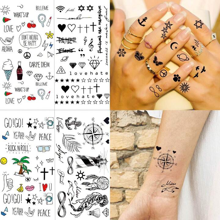 TMS Fake Tiny Temporary Tattoo 5 Sheets With Multiple Sticker Black ...