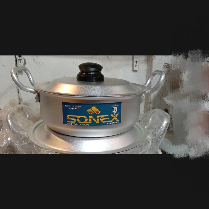 100% Orignal SONEX Cooking Flate karahi Pot - Anodize (Silver Steel ...