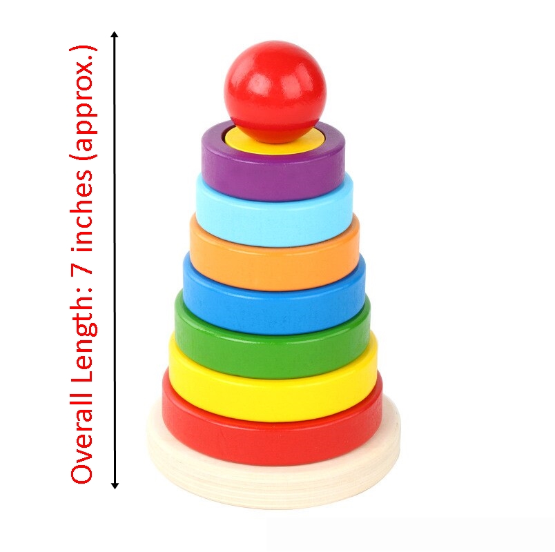 Wooden Rainbow Stacking Ring Tower Blocks (Shape Matching) - 1 Piece ...
