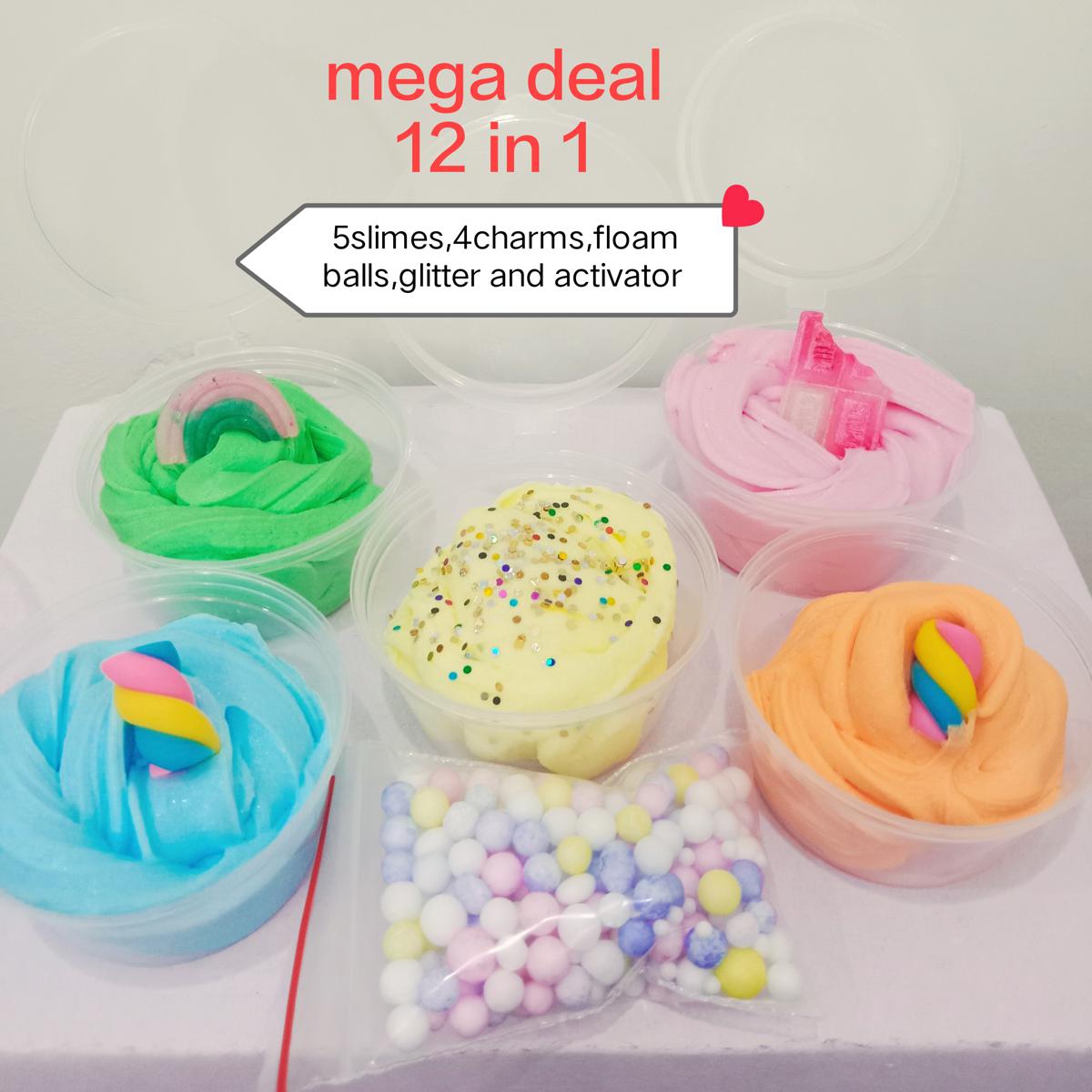 slime kit 12 in 1 with charms and add-ins/5mini slimes/4 charms | Daraz.pk