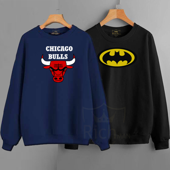 RichMan_Winter Pack of 2 premium printed Full Sleeve sweatshirt batman and C BuLL For Men and ...