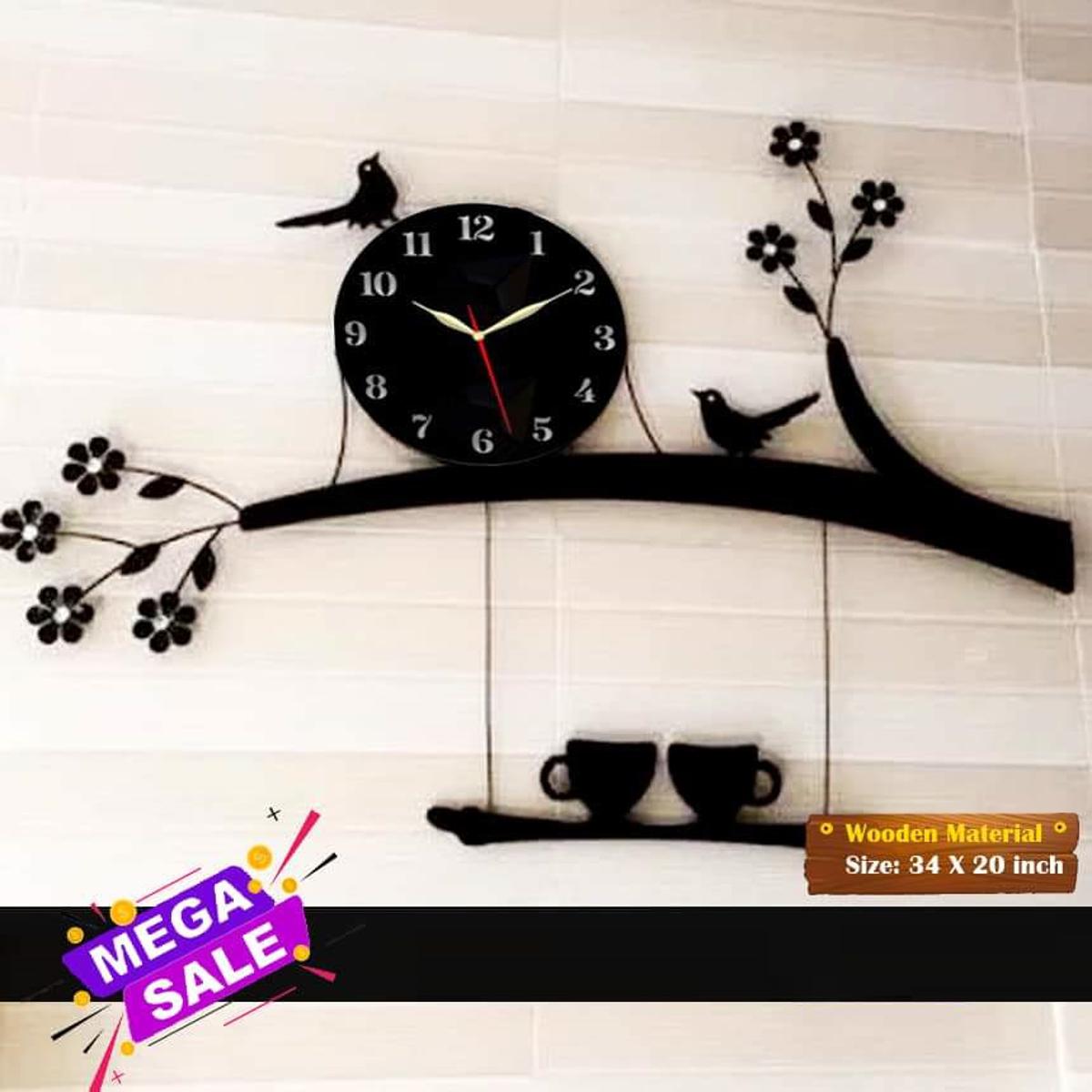 Birds Style Clock Big Size Wall Clock I Wooden Material Wall Clock ...