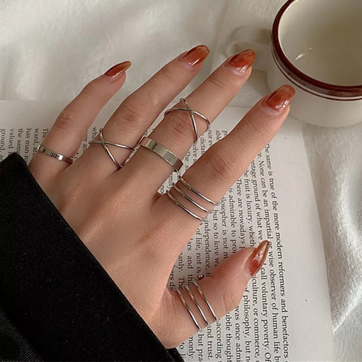 Salaar Rings 6Pcs Set Opening Rings Ring Korean Rings set for Girls ...