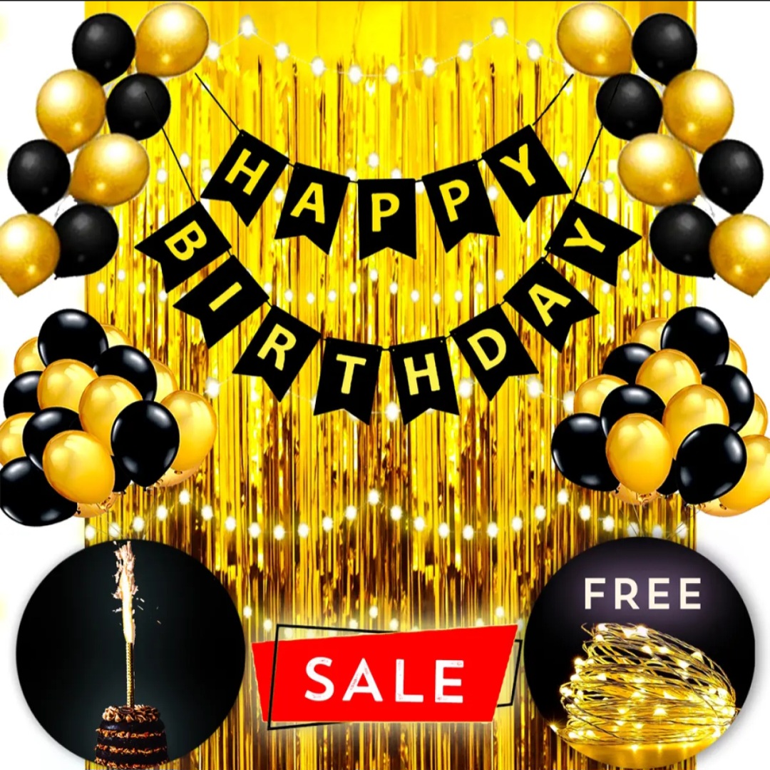 Happy Birthday Decoration Set Theme Black & Gold & Happy Birthday ...